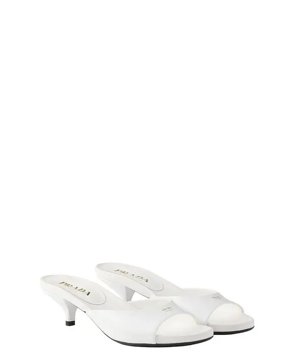 Prada Patent Leather Kitten Heel Sandals - White