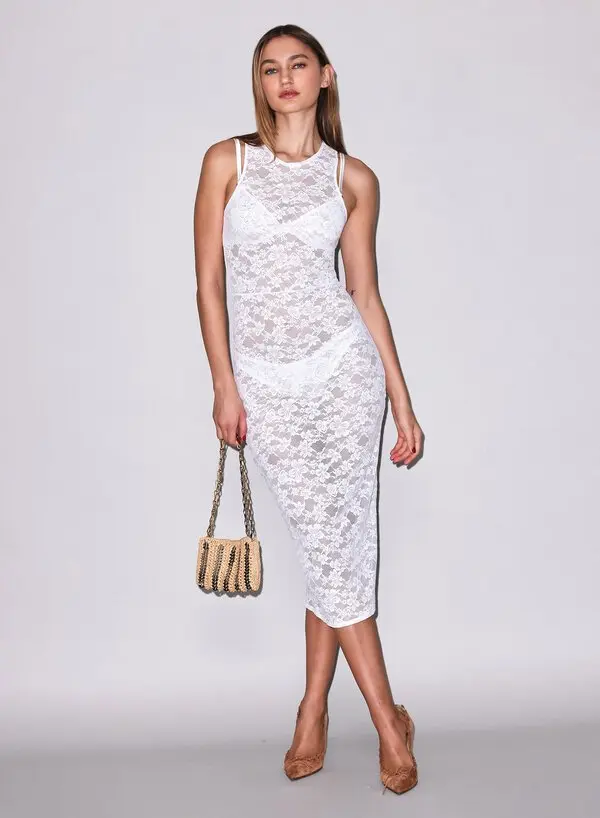 FLEUR DU MAL Le Stretch Lace Racer Tank Dress