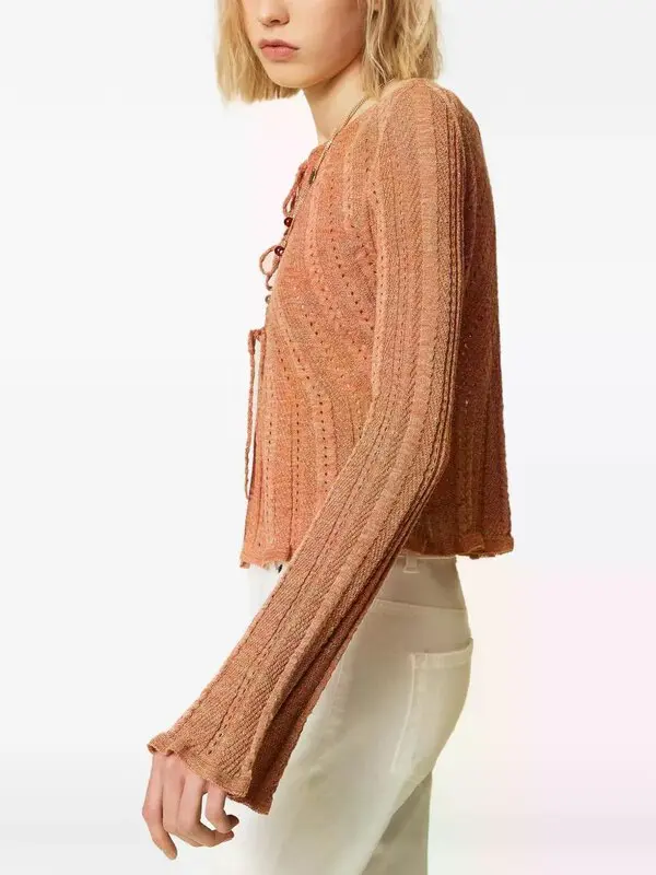 TWINSET Tie-front Knitted Cardigan With Chevron Pattern - Orange