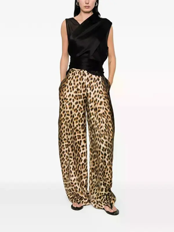 Sportmax Leopard Print Wide Leg Trousers - Neutrals