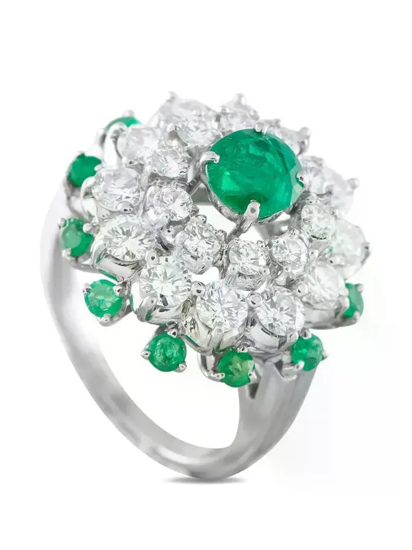 LB EXCLUSIVE Diamond And Emerald Platinum Ring - Silver