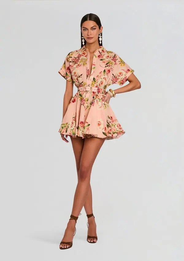 Hemant & Nandita Ayla Belted Mini Dress - Peach