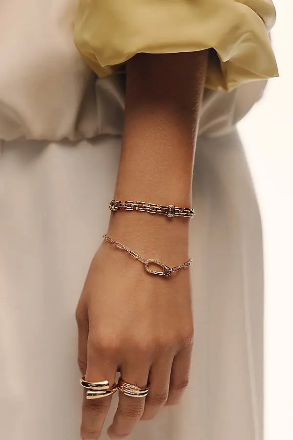 Anthropologie Foldover Clasp Crystal Chain Bracelet - Gold