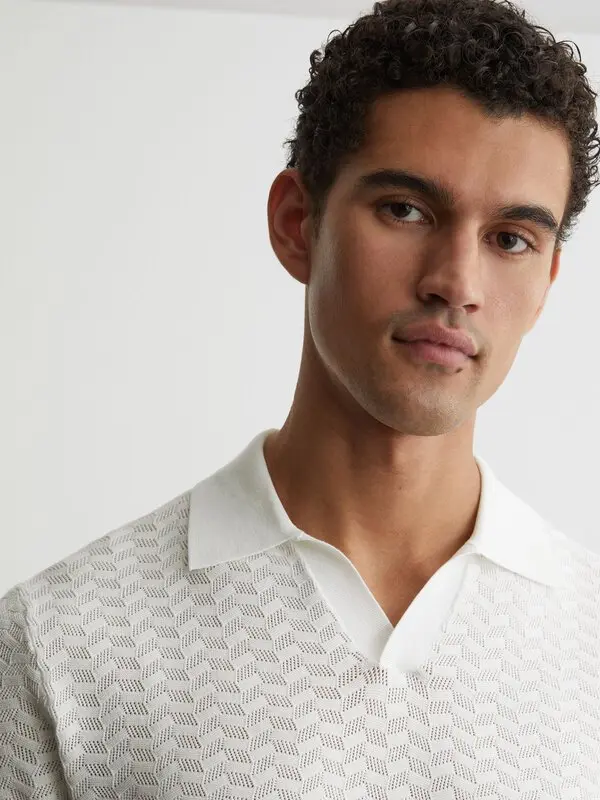 REISS Sol Textured-knit Open-collar Polo Shirt - White
