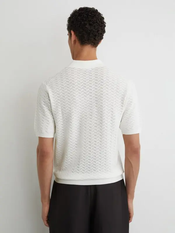 REISS Sol Textured-knit Open-collar Polo Shirt - White