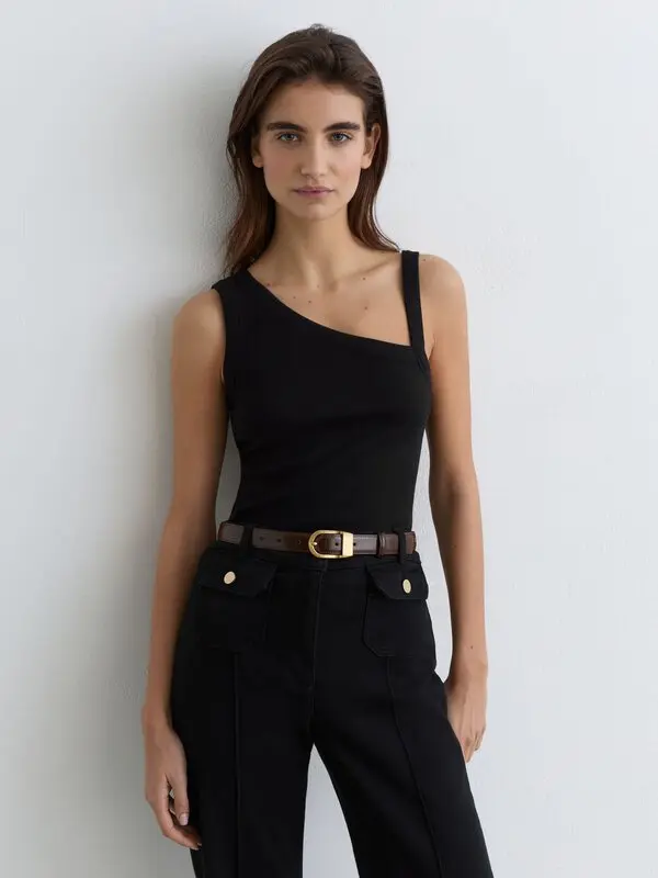 REISS Aysha Stretch-cotton Asymmetric-neck Vest - Black
