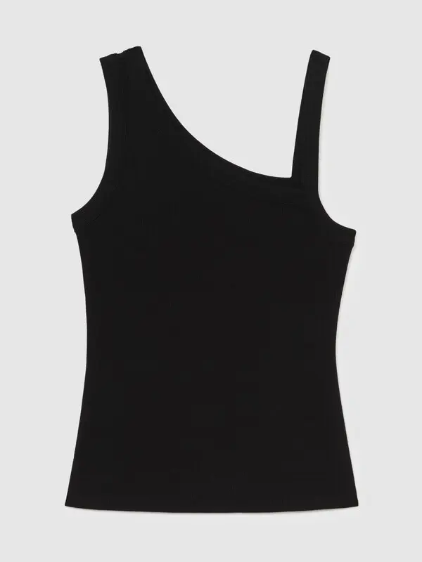 REISS Aysha Stretch-cotton Asymmetric-neck Vest - Black