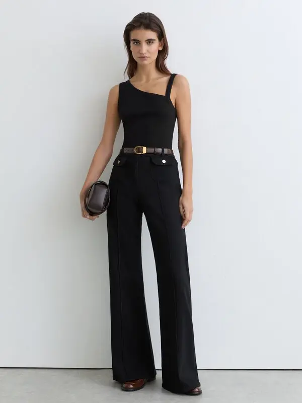 REISS Aysha Stretch-cotton Asymmetric-neck Vest - Black
