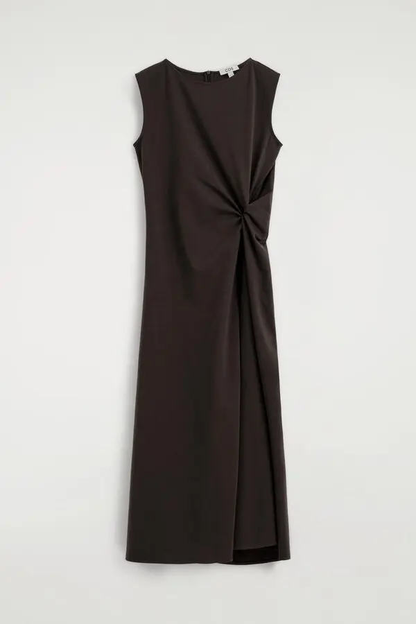 Cos Twist-detail Jersey Midi Dress - Brown