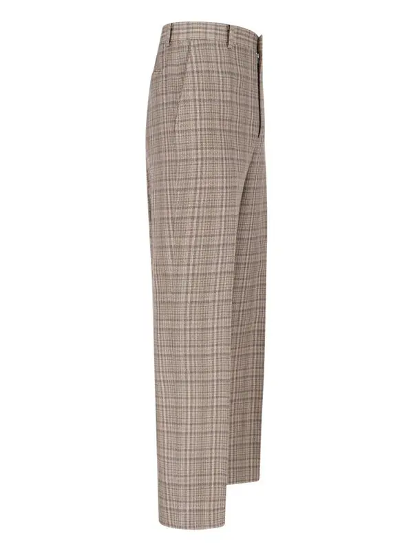 Auralee Silk And Linen Plaid Pants - Brown