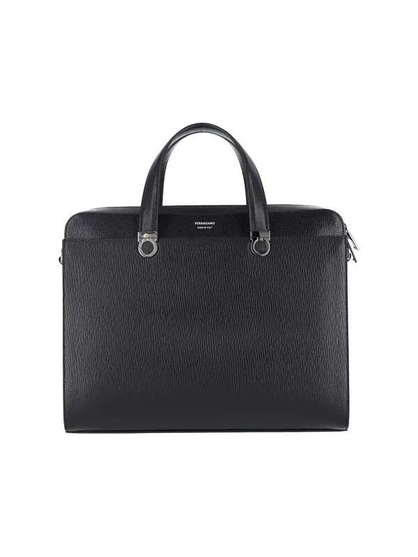 FERRAGAMO Gancini Leather Work Bag - Black