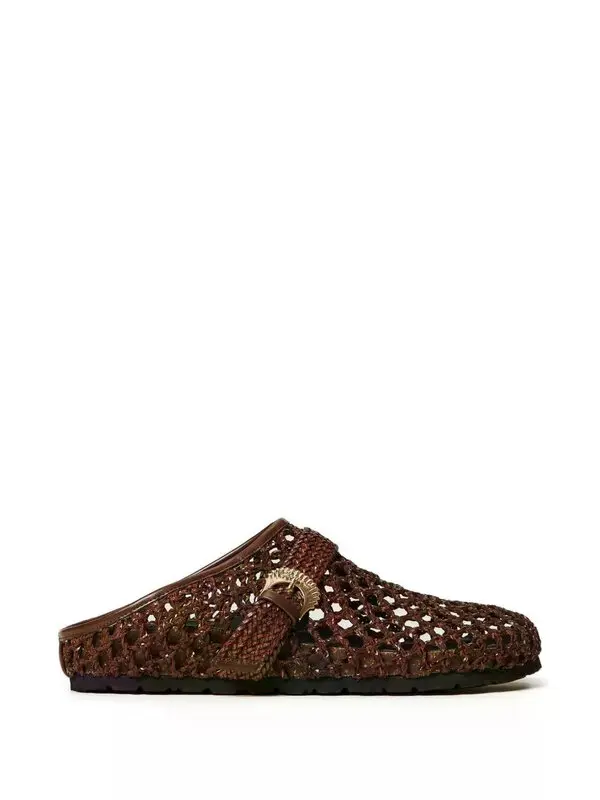 TWINSET Woven Buckled Mules - Brown