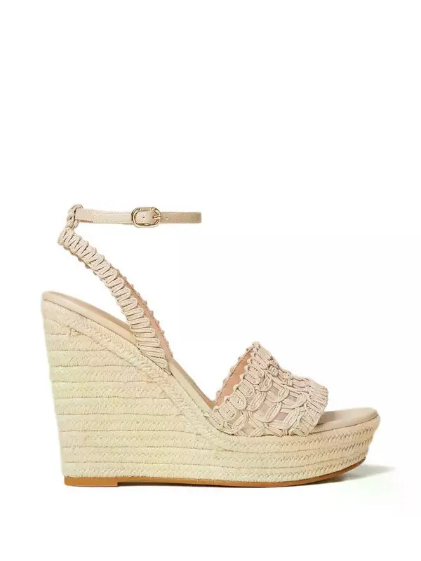 TWINSET Wedge Platform Sandals With Embroidered Detailing And Ankle Strap