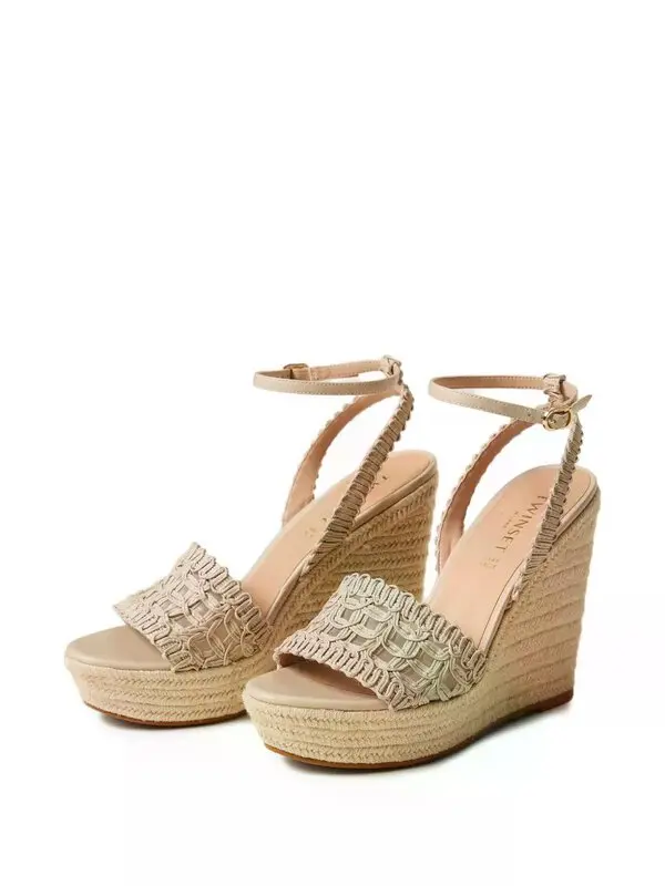 TWINSET Wedge Platform Sandals With Embroidered Detailing And Ankle Strap
