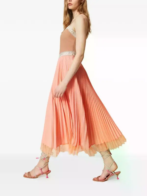 TWINSET Pleated Dress With Lace Trim