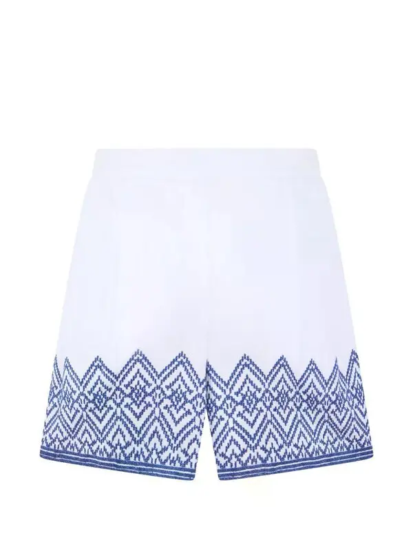 120% Lino Embroidered Shorts - White