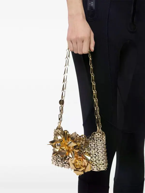 Rabanne Nano 1969 Flower-appliqué Shoulder Bag - Gold