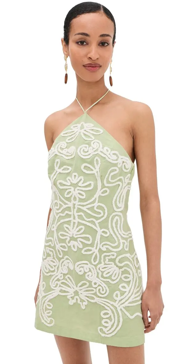 Hemant & Nandita Halterneck Mini Dress With 3d Embroidery