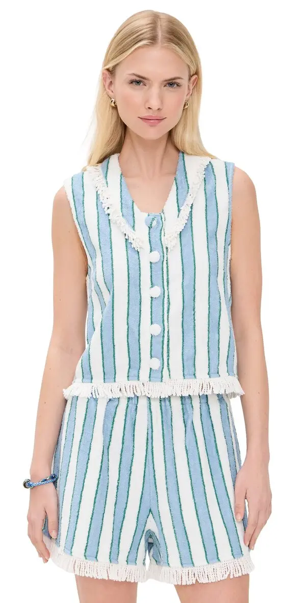 THE TINY BIG SISTER Towel Striped Top - Off White/denim Blue