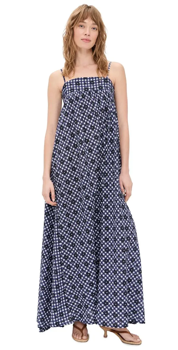 Eywasouls Malibu Gingham Check Floral Maxi Dress