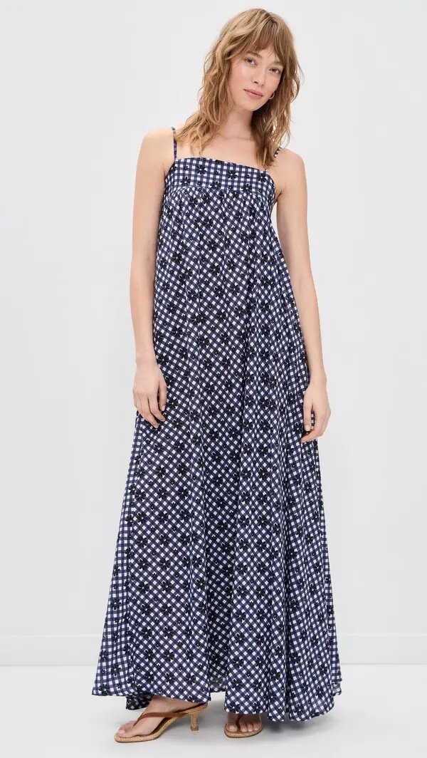 Eywasouls Malibu Gingham Check Floral Maxi Dress
