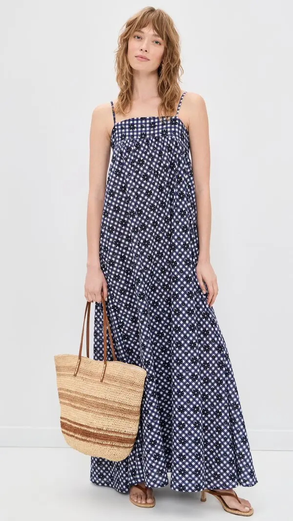 Eywasouls Malibu Gingham Check Floral Maxi Dress