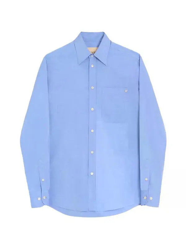 Valentino Garavani Oxford Cotton Shirt With Vgold - Blue