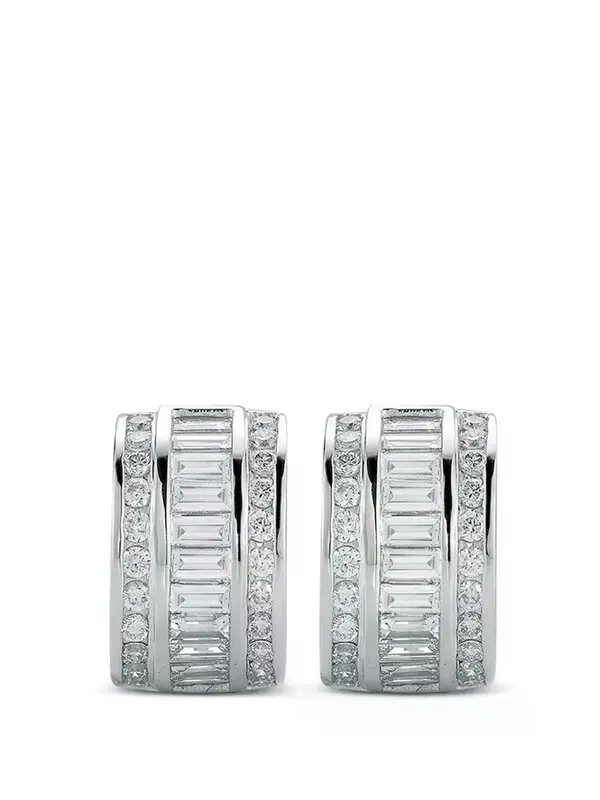 Mateo Diamond Baguette Half Hoop Earrings - Silver