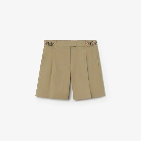 Burberry Check Trim Cotton Poplin Shorts - Sparrow Beige