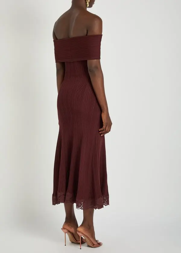 SELF-PORTRAIT Lace-trimmed Knit Midi Dress
