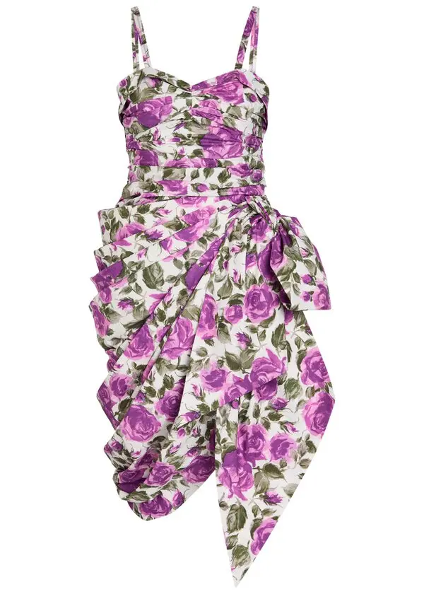 Chloé Floral-print Gathered Cotton Mini Dress