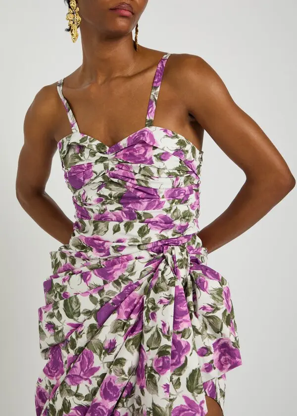 Chloé Floral-print Gathered Cotton Mini Dress