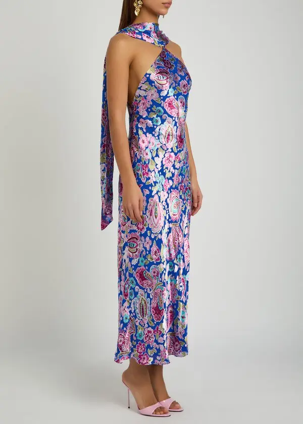 Rixo Hayley Devoré Maxi Dress With Scarf Detail
