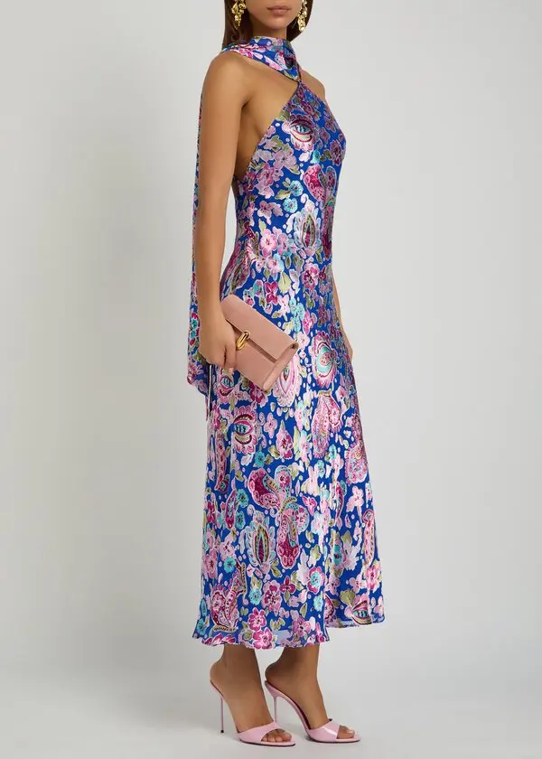 Rixo Hayley Devoré Maxi Dress With Scarf Detail