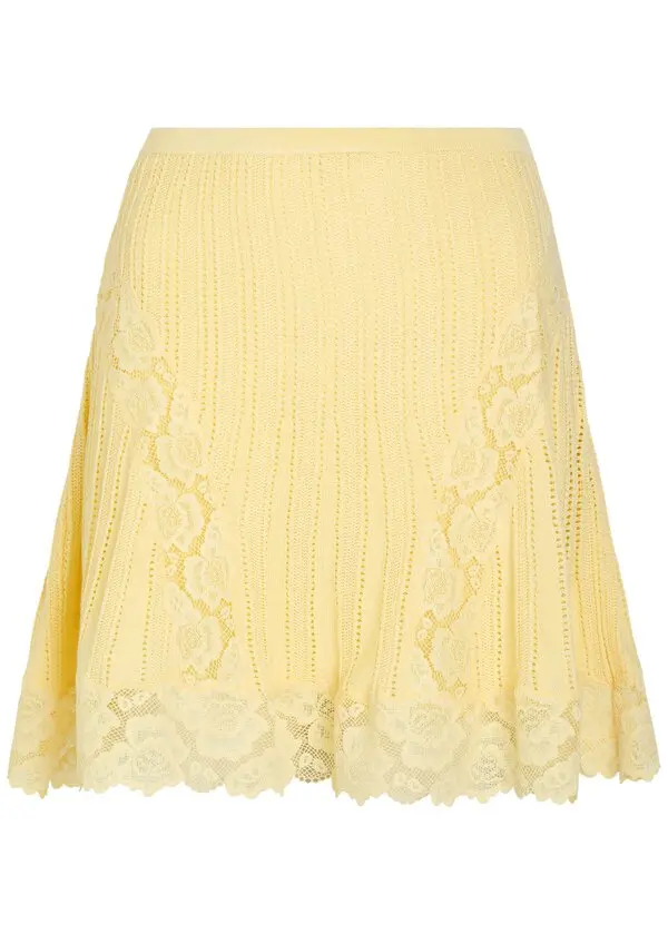 SELF-PORTRAIT Lace-trimmed Pointelle-knit Mini Skirt