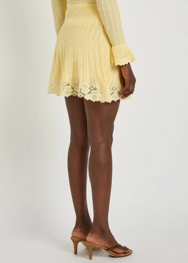 SELF-PORTRAIT Lace-trimmed Pointelle-knit Mini Skirt