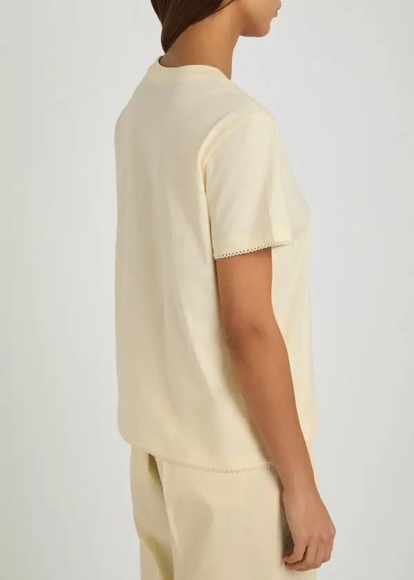 Moncler Logo-appliquéd Scalloped Cotton T-shirt - Natural
