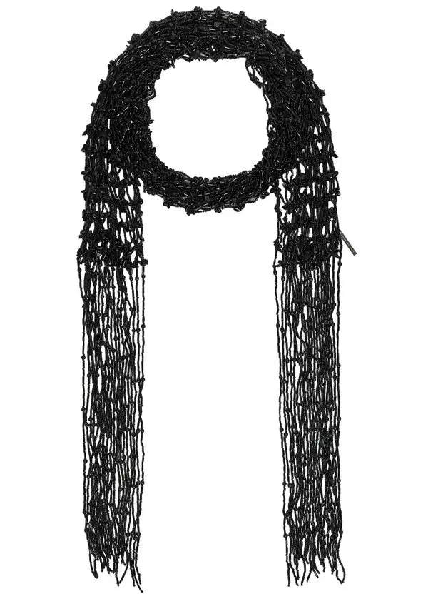 Dries Van Noten Fringed Beaded Scarf Necklace - Black