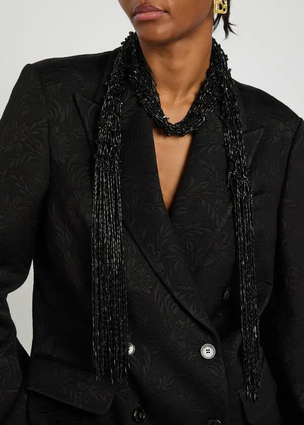 Dries Van Noten Fringed Beaded Scarf Necklace