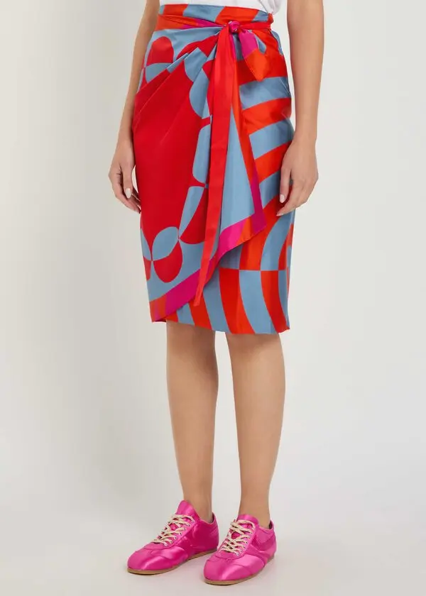 Dries Van Noten Scarfy Printed Silk Midi Wrap Skirt