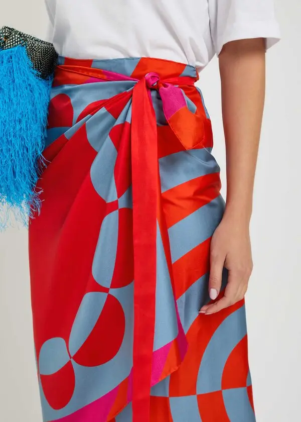Dries Van Noten Scarfy Printed Silk Midi Wrap Skirt