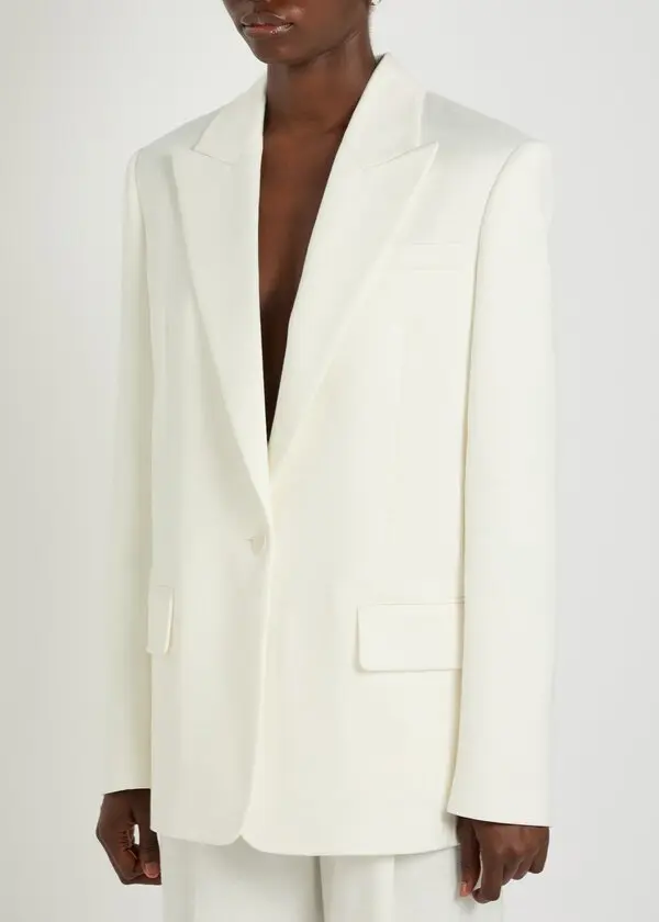 Another Tomorrow Oversized Twill Blazer - White
