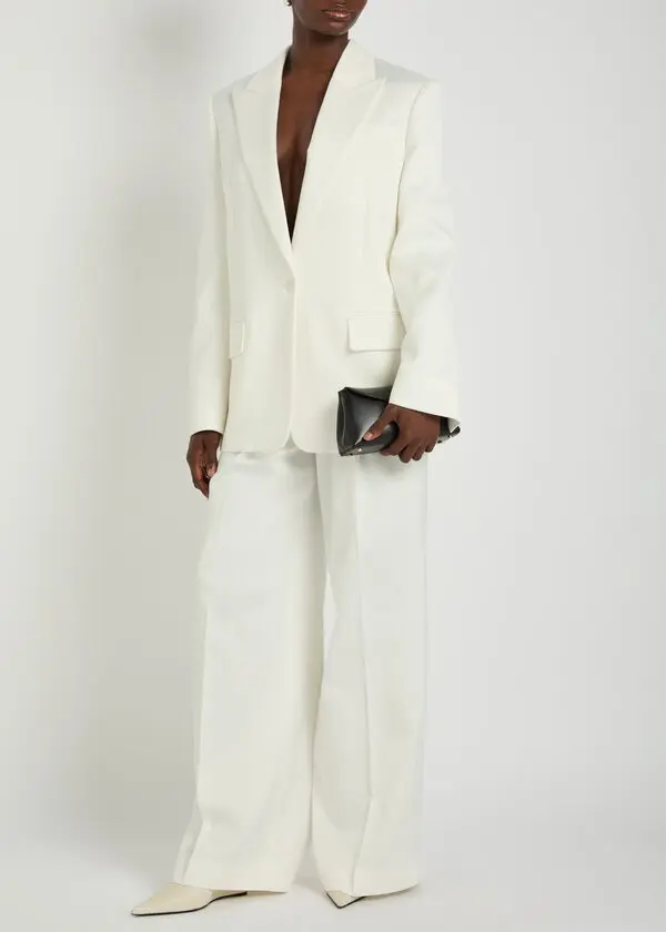 Another Tomorrow Oversized Twill Blazer - White