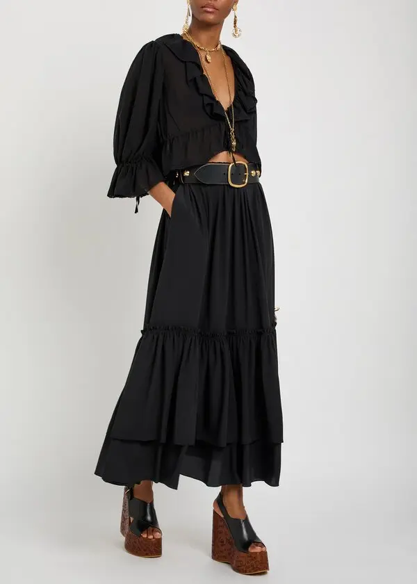 Chloé Silk-chiffon Midi Skirt
