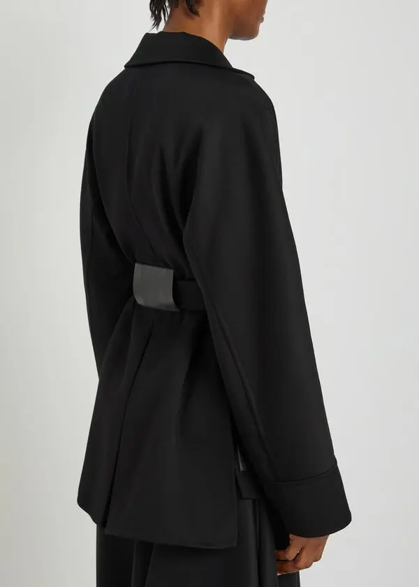 Alaïa Leather And Wool Wrap Jacket - Black