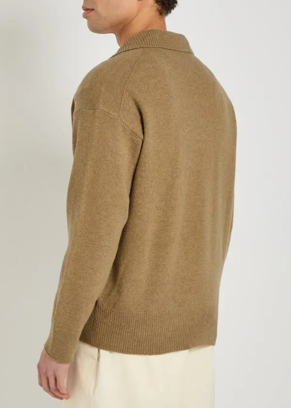 BOSS Open Collar Wool Polo Jumper