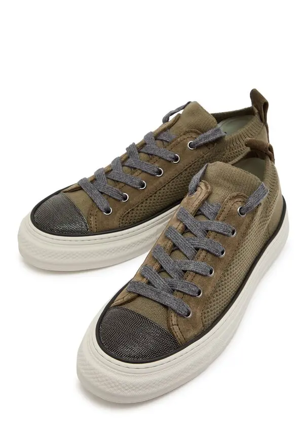 Brunello Cucinelli Stud Knit Sneakers - Chocolate
