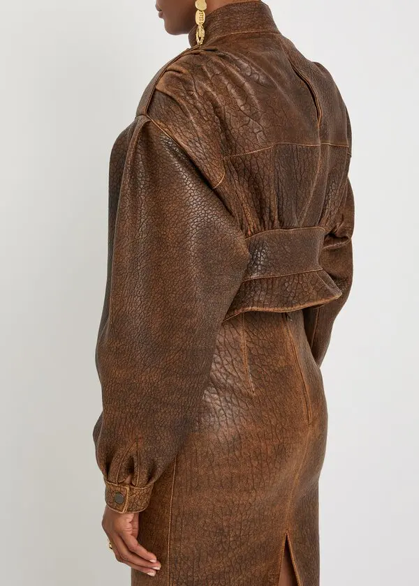 Chloé Grained Leather Cropped Bomber Jacket