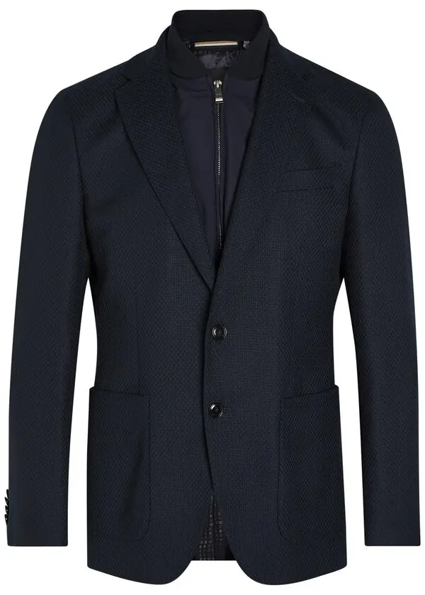BOSS Textured Layered Cotton-blend Blazer - Navy