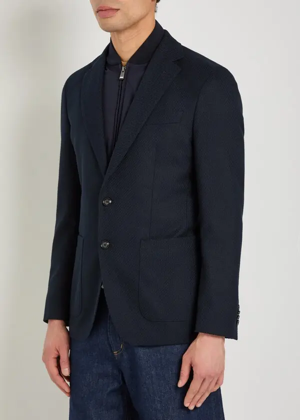 BOSS Textured Layered Cotton-blend Blazer - Navy